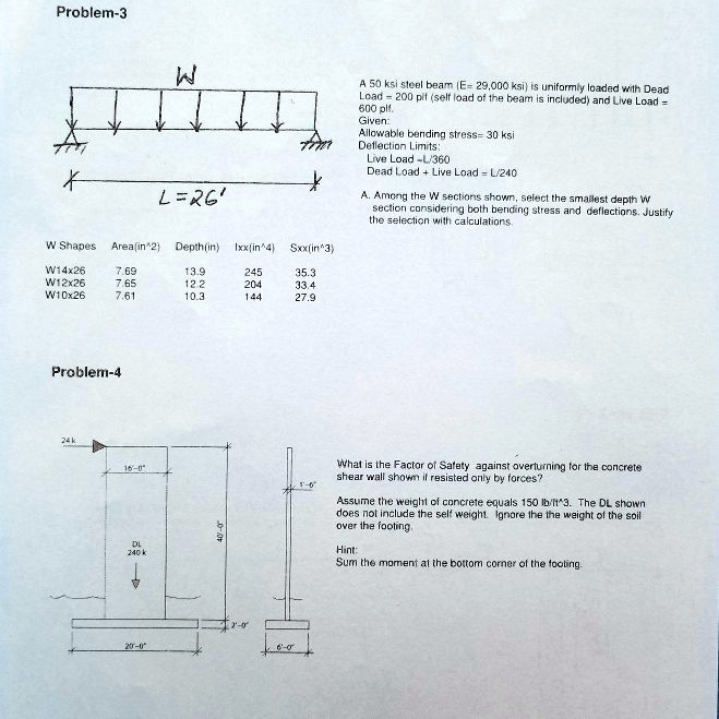 SOLVED: Problem-3 A 50 ksi steel beam (E=29,000 ksi) is uniformly ...