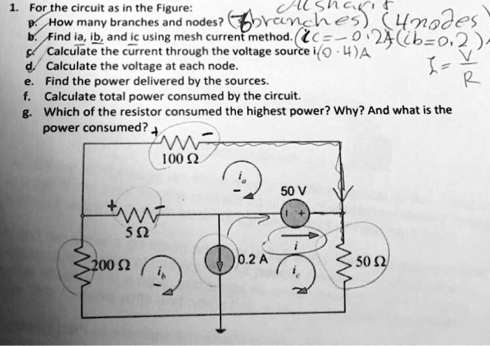 SOLVED: For the circuit as shown in the figure, how many branches and nodes? Find ia, ib, and ic ...