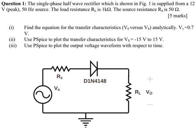 question 1 the single phase half wave rectifier shown in fig 1 is supplied from a 12 v peak 50 ...