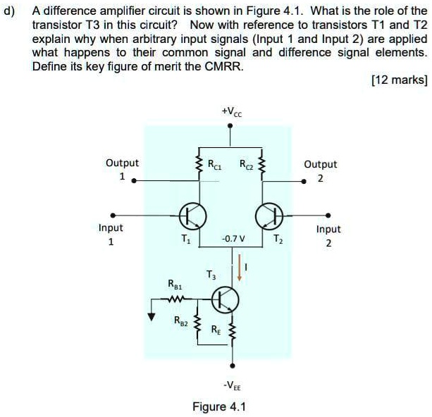SOLVED: A difference amplifier circuit is shown in Figure 4.1. What is ...