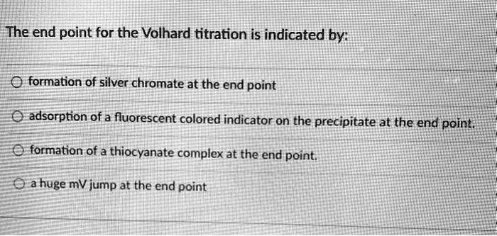 the end point for the volhard titration is indicated by formation of ...