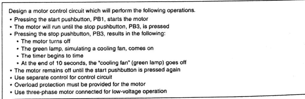 Design a motor control circuit which will perform the following ...