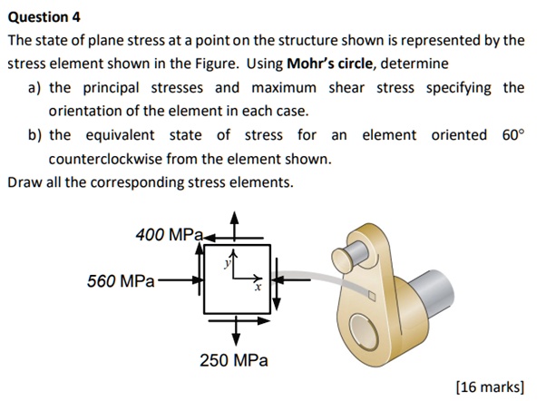 SOLVED: Question 4: The state of plane stress at a point on the structure shown is represented ...