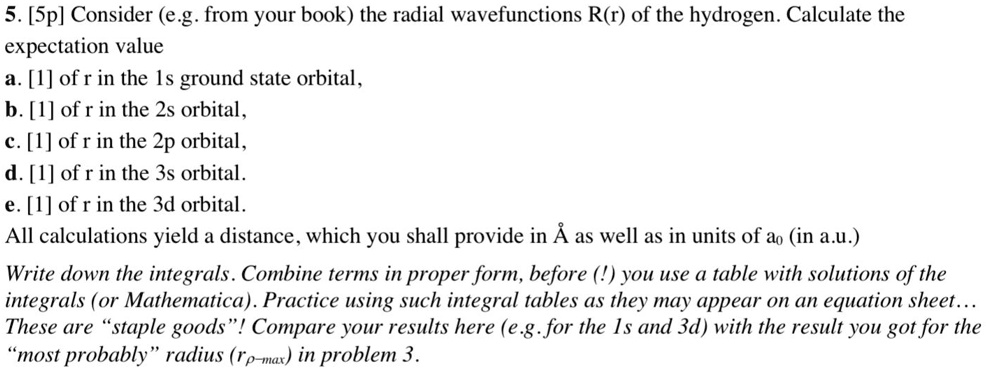 Solved 5 [sp] Consider E G From Your Book The Radial Wavefunctions