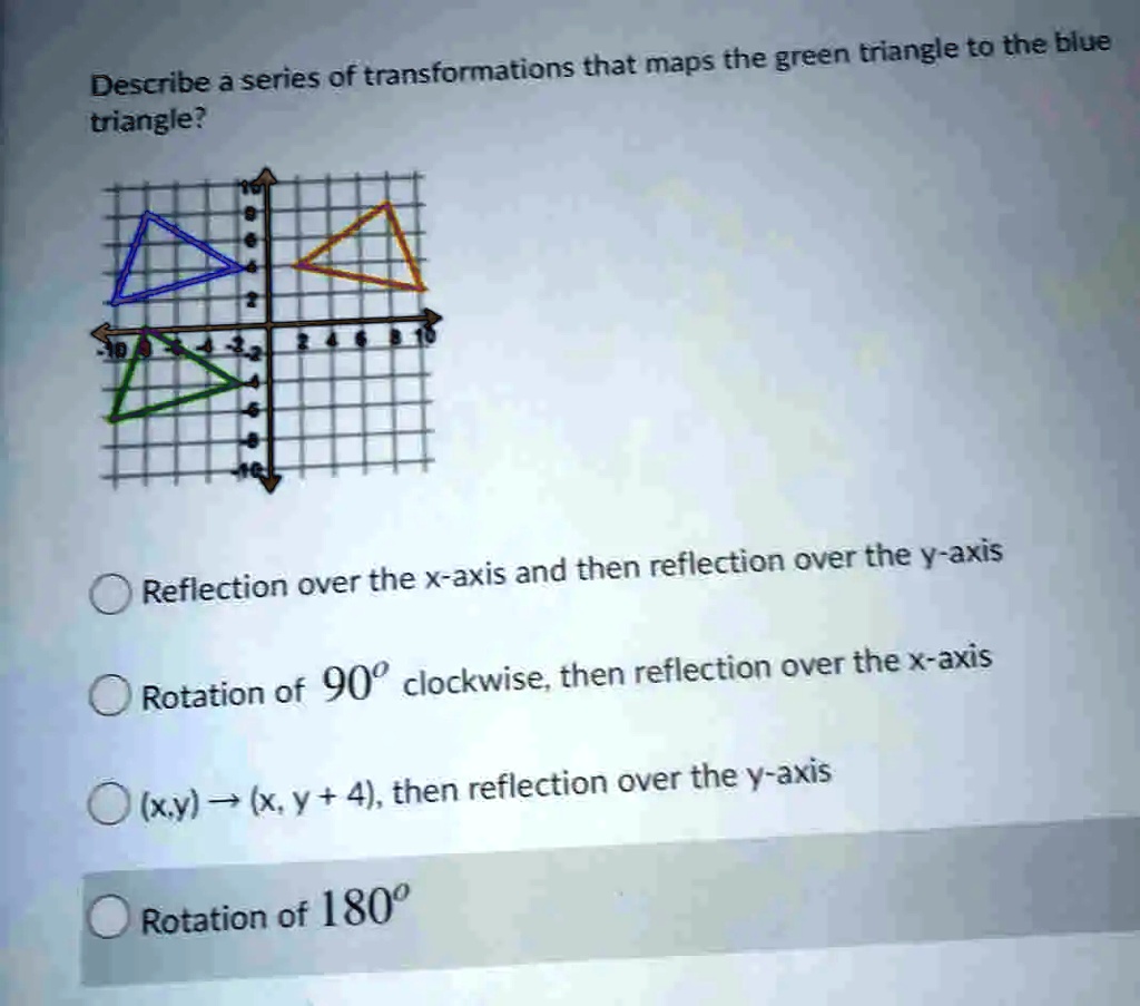 Describe a series of transformations that maps the green triangle to ...