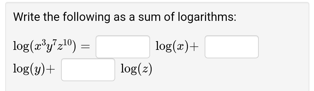SOLVED: Write the following as a sum of logarithms: