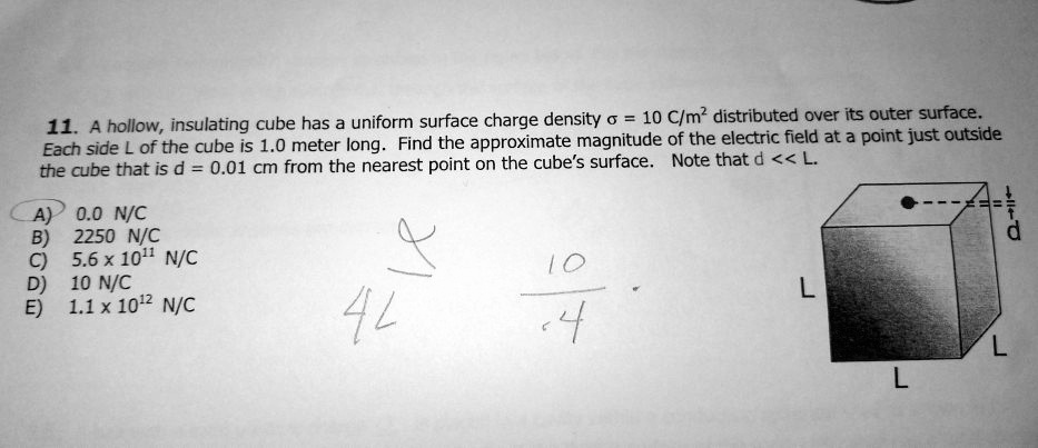 SOLVED: 11 A hollow; insulating cube has a uniform surface charge density G = 10 Clm ...