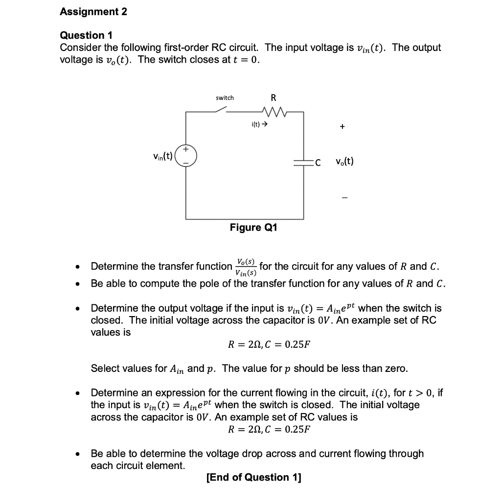 SOLVED: Assignment 2 Question 1: First-Order RC Circuit Consider the ...
