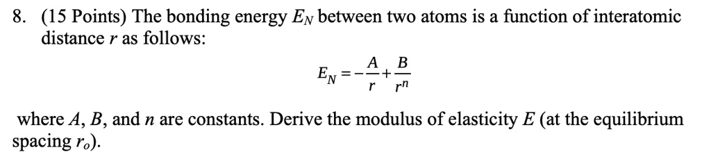 8. (15 Points) The bonding energy EN between two atoms is a function of interatomic distance r ...
