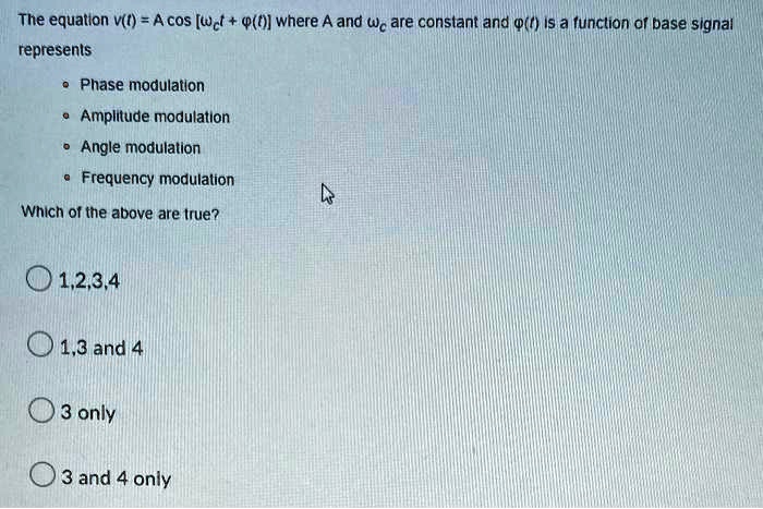 SOLVED: The equation v = A cos [Wt + Î¸], where A and W are constants ...