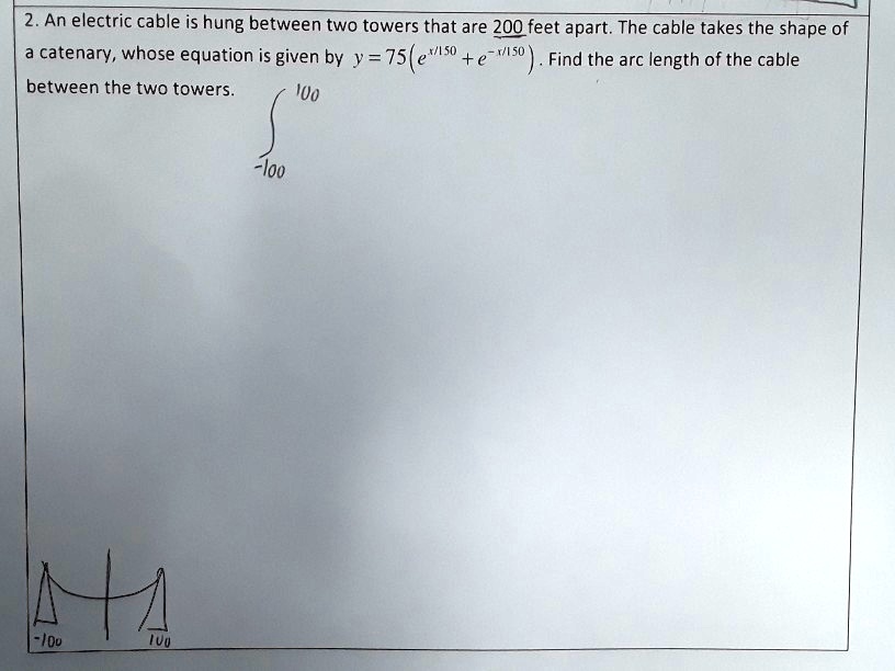 SOLVED: 2. An electric cable is hung between two towers that are 200 ...