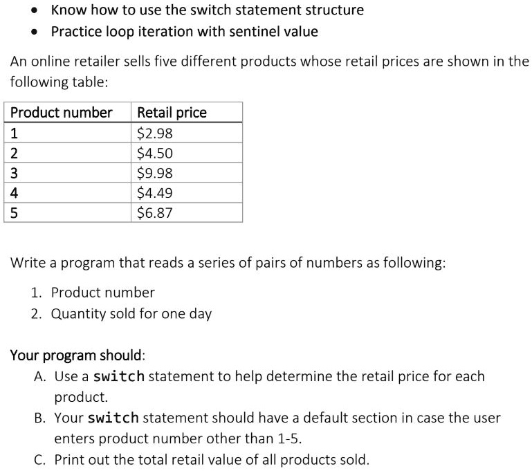 SOLVED: Write a program in C to demonstrate the use of the switch statement structure and ...