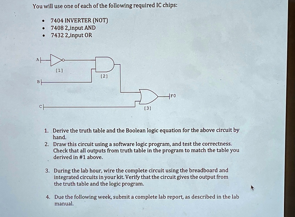 SOLVED: You will use one of each of the following required IC chips: 7404 INVERTER (NOT), 7408 2 ...