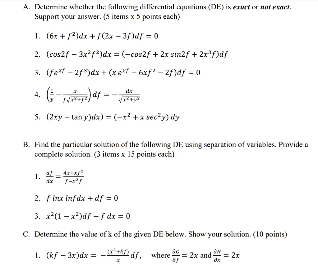 differential equations1 exact and not exact complete solution2 separation of variables complete ...