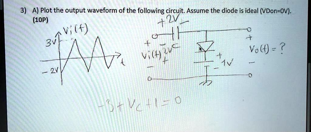 SOLVED: A) Plot the output waveform of the following circuit. Assume the diode is ideal (VDon=0V ...