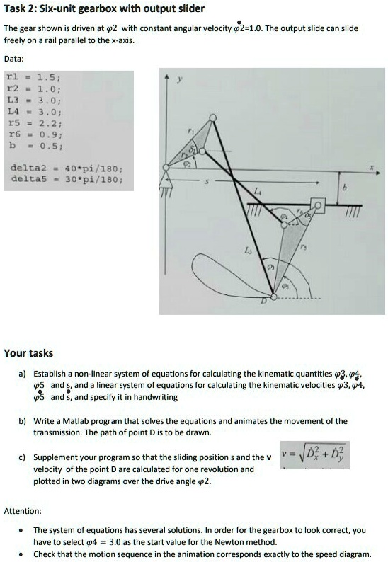 Task 2: Six-unit gearbox with output slider The gear shown is driven at ...