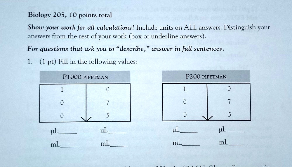 SOLVED: Biology 205, 10 points total Show your work for all ...