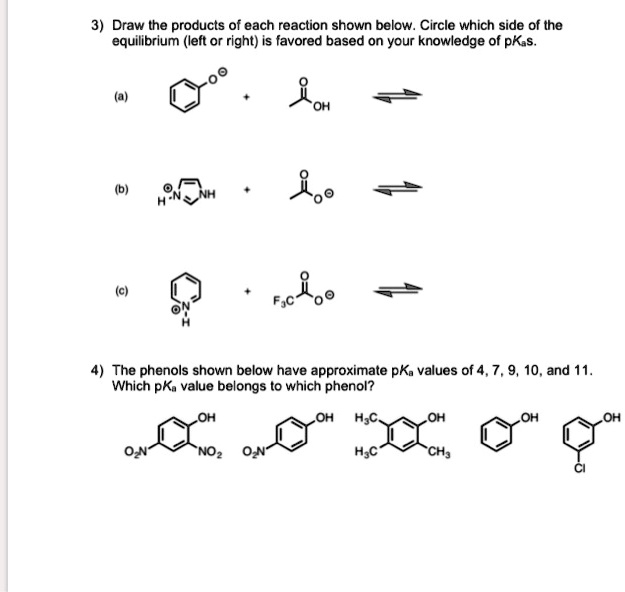 SOLVED: Draw the products of each reaction shown below: Circle which side of the equilibrium ...