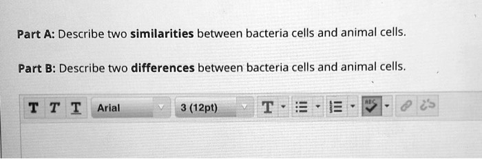 SOLVED: Part A: Describe two similarities between bacteria cells and ... SOLVED: Part A: Describe two similarities between bacteria cells and ...