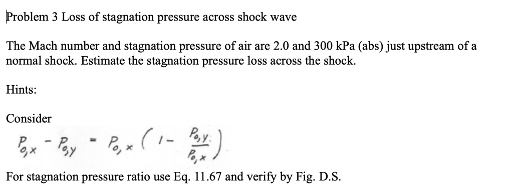 Problem 3 Loss of stagnation pressure across shock wave The Mach number ...