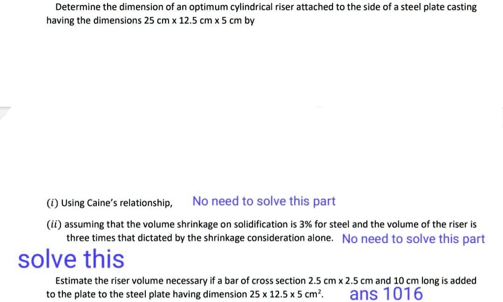 Determine the dimension of an optimum cylindrical riser attached to the ...