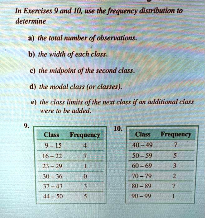 in exercises 9 and 1o use the frequency distribution to determine a the ...