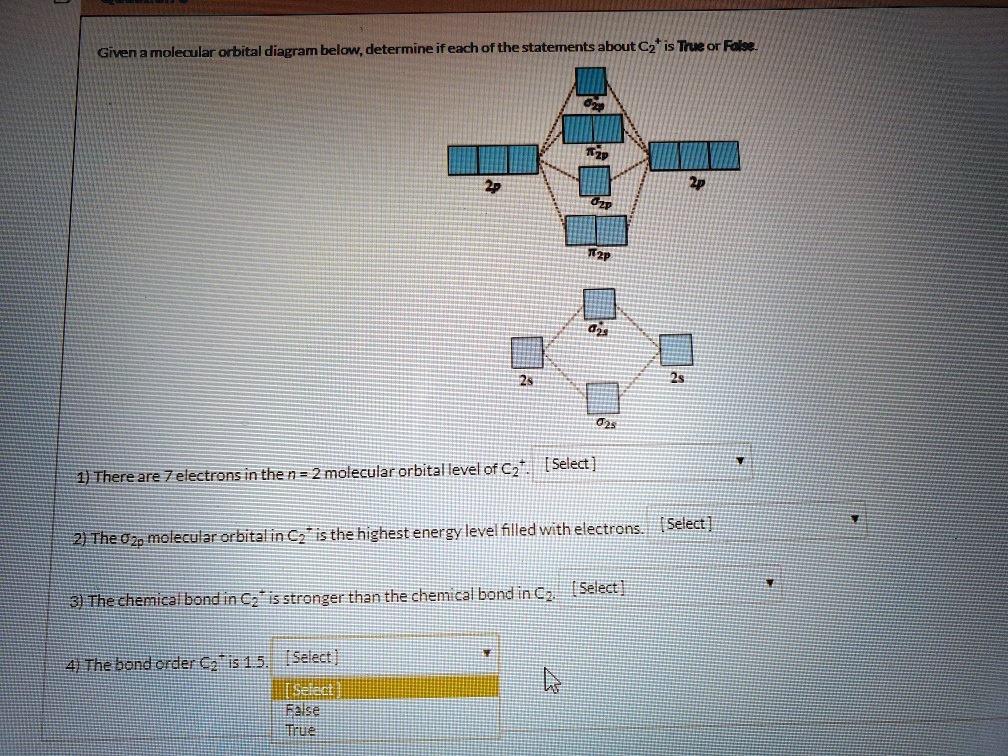 SOLVED: Given the molecular orbital diagram below, determine if each of ...