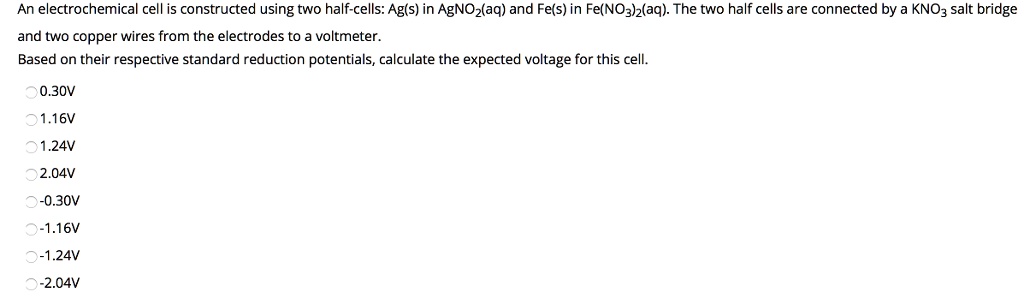 SOLVED: An electrochemical cell is constructed using two half-cells: Ag ...