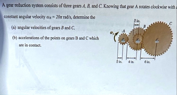a gear reduction system consists of three gears a b and c knowing that ...