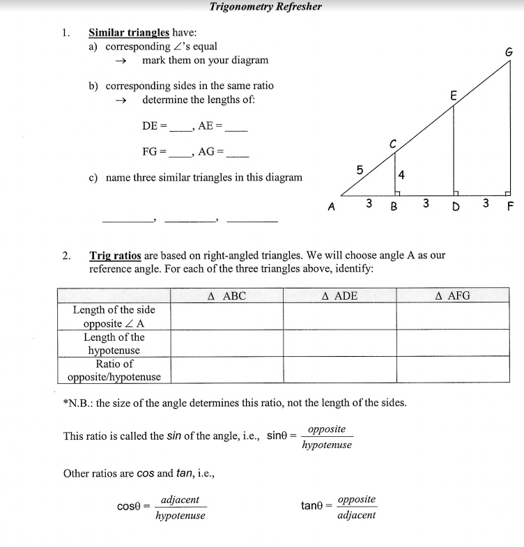 trigonometry refresher similar triangles have corresponding equal mark them on your diagram ...