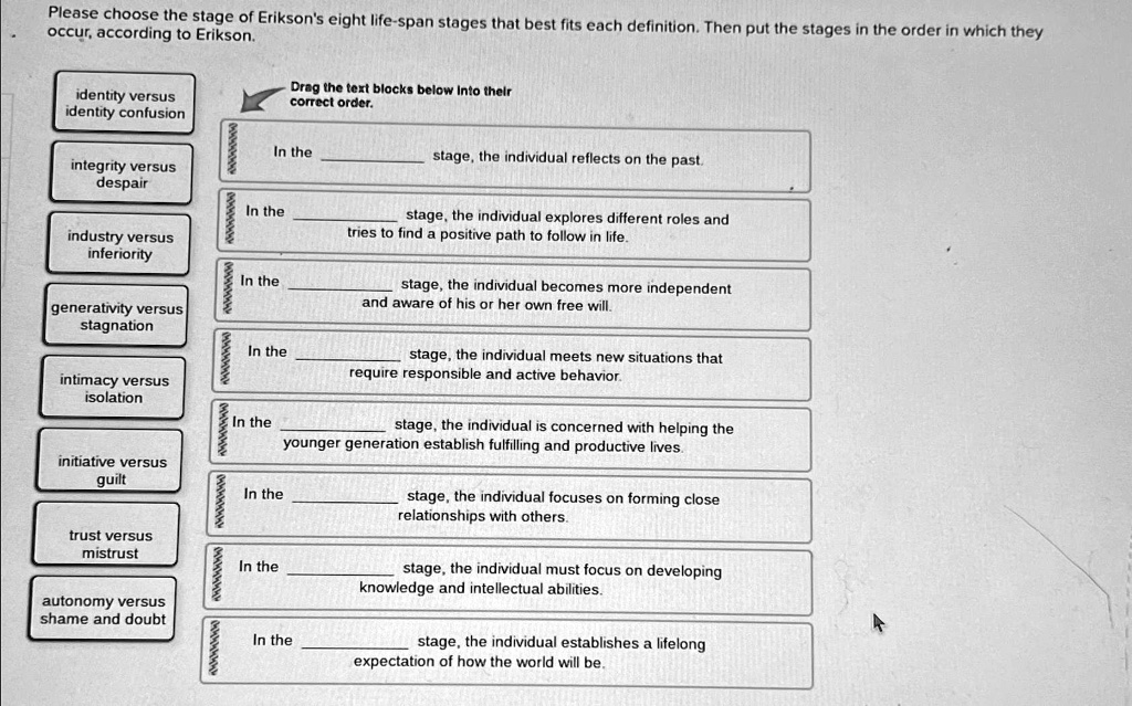 SOLVED: Please choose the stage of Erikson's eight life-span stages ...