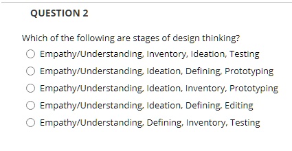 QUESTION 2 Which of the following are stages of design thinking ...