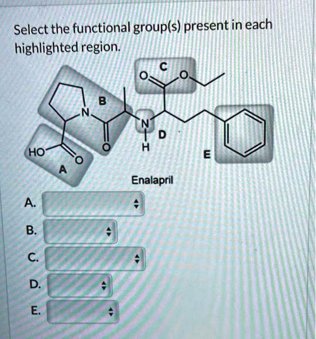 Select the functional group(s) present in each highlighted region: 0 0 ...