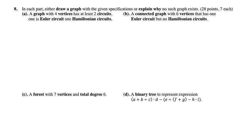 SOLVED: Please do In each part, either draw a graph with the given specifications or explain why ...