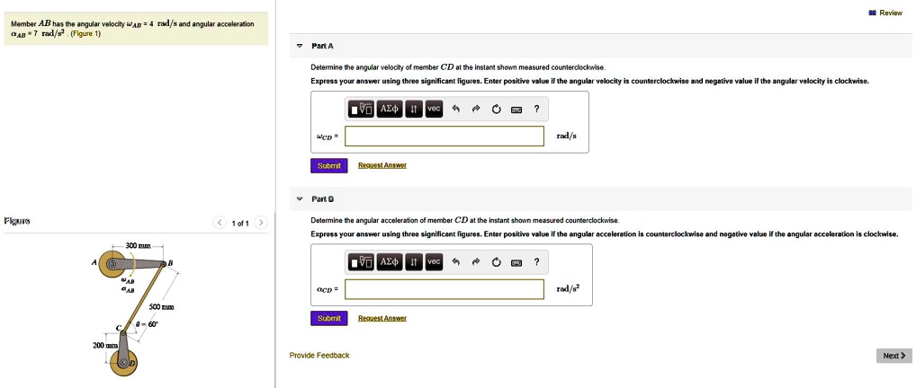 Member Ab Has The Angular Velocity ωab 4 Rad S And Angular Acceleration αab 7 Rad S 2