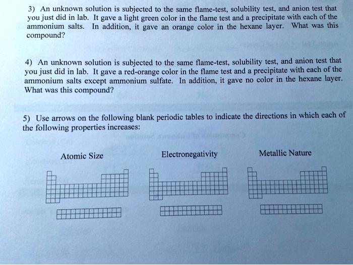 SOLVED:An unknown solution is subjected t0 the same flame-test ...