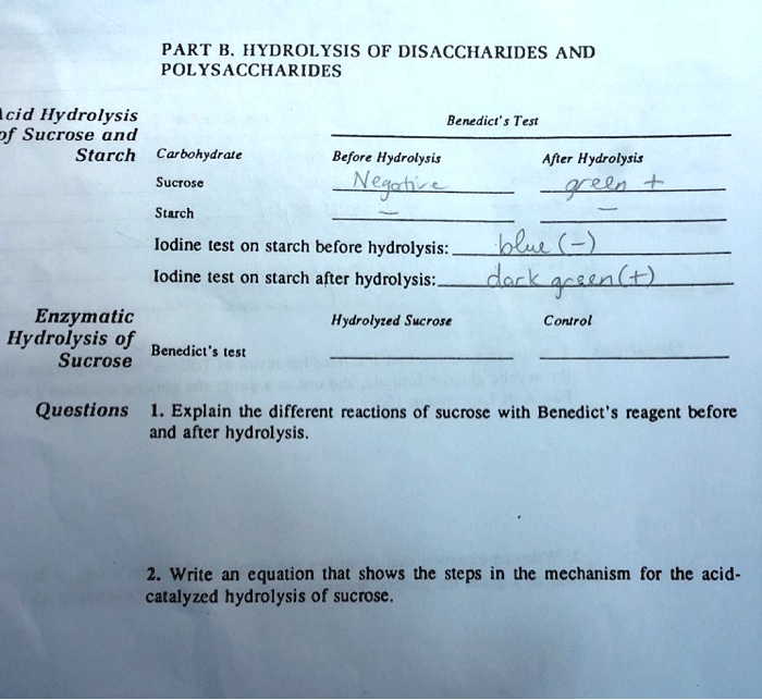 SOLVED:PART B. HYDROLYSIS OF DISACCHARIDES AND POLYSACCHARIDES Icid ...
