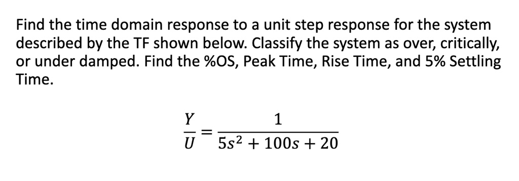 SOLVED: Find the time domain response to a unit step response for the system described by the TF ...