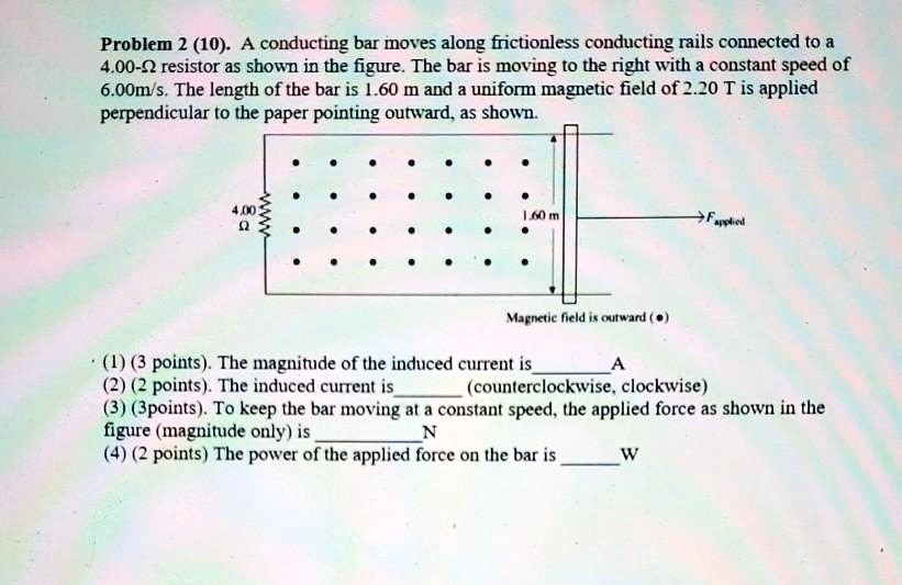 SOLVED: Problem 2 (10): conducting bar moves along frictionless conducting rails connected to a ...