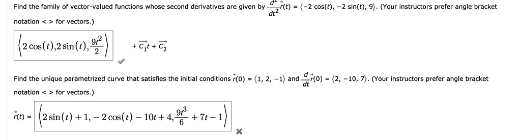Find the family of vector-valued functions whose second derivatives are given by (d^2)/(dt^2)r⃗ ...
