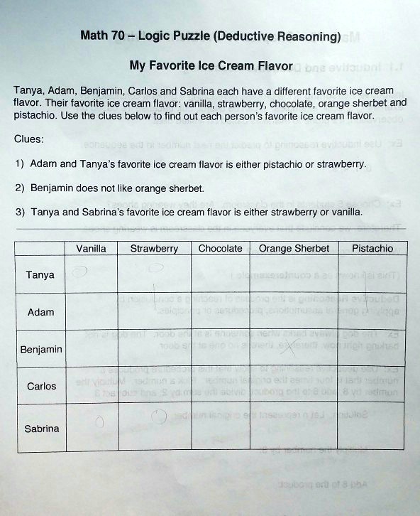 Math 70 - Logic Puzzle (Deductive Reasoning) My Favorite Ice Cream ...