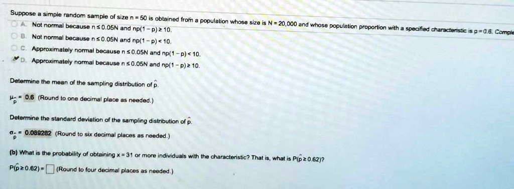 SOLVED:Suppose = simple random sample Ol size obtained from population whose size is N Not ...
