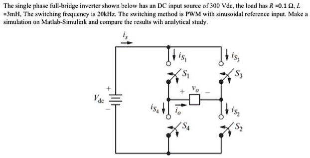 SOLVED: The single-phase full-bridge inverter shown below has a DC input source of 300 Vdc. The ...