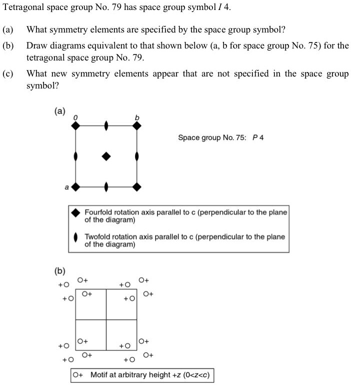 SOLVED: Tetragonal space group No. 79 has space group symbol [4]. (a) What symmetry elements are ...