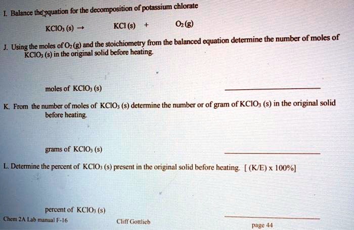 SOLVED: Balance the equation for the decomposition of potassium ...