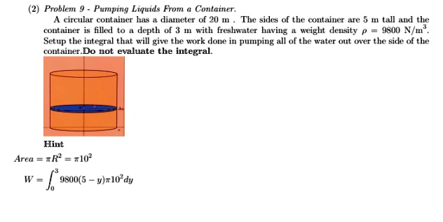 (2) Problem 9 - Pumping Liquids From a Container. A circular container ...