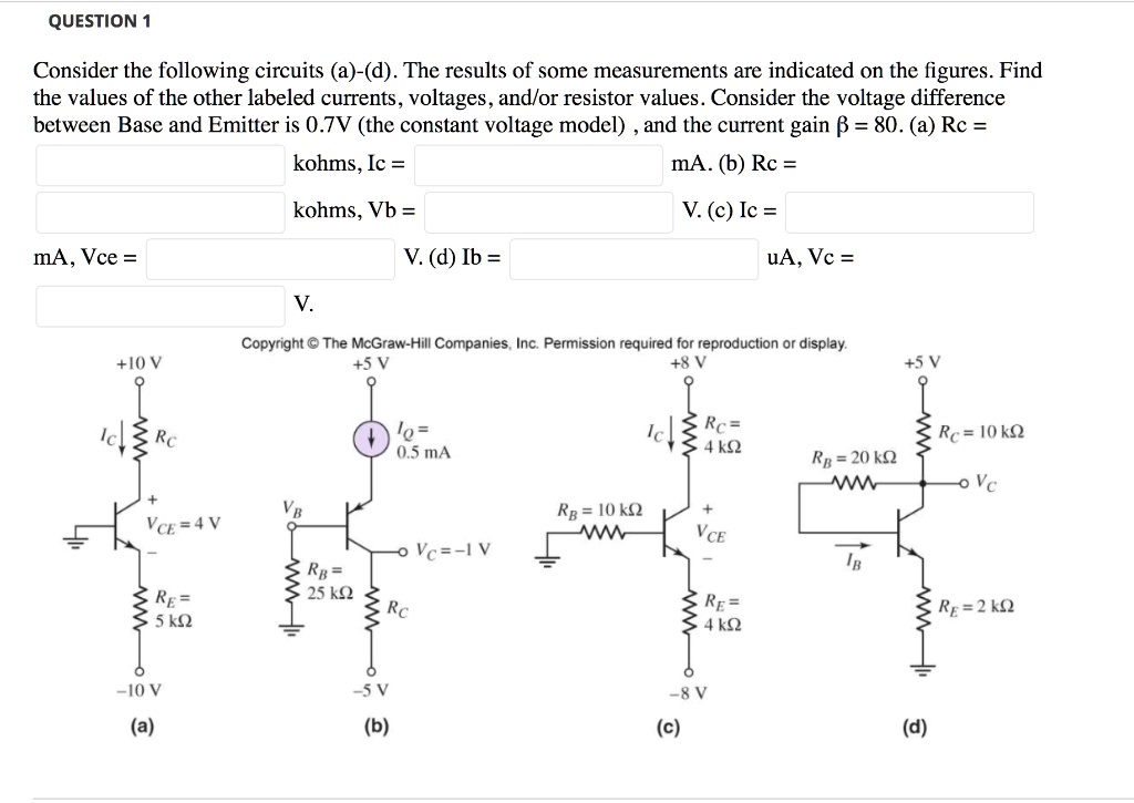 SOLVED: Consider the following circuits (a)-(d). The results of some measurements are indicated ...