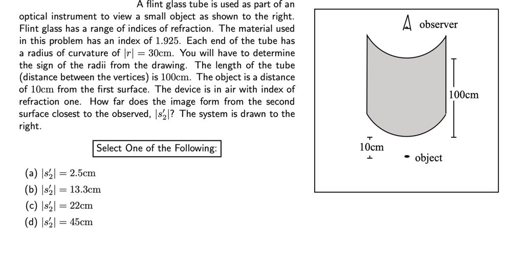 a flint glass tube is used as part of an optical instrument to view ...