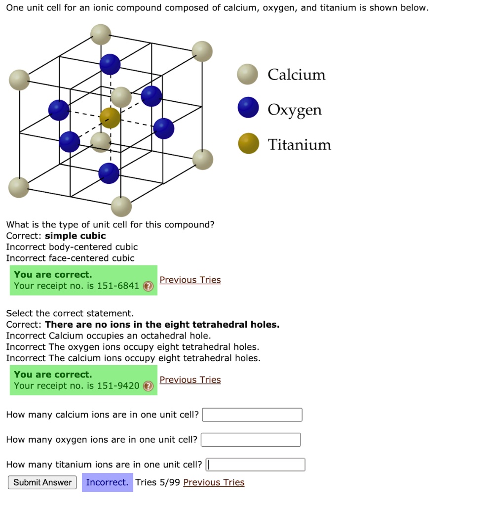 SOLVED: One unit cell for an ionic compound composed of calcium, oxygen ...