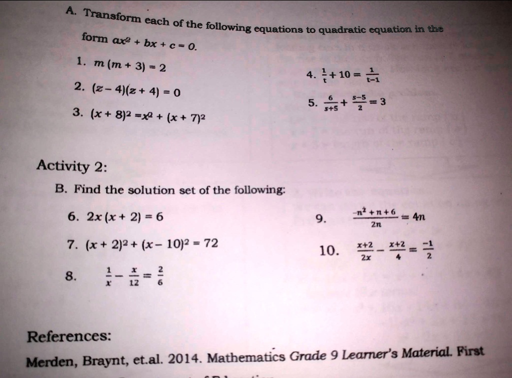 SOLVED: Help me please grade 9 math "Equations Transformable to Quadratic Equations" yan po ang ...